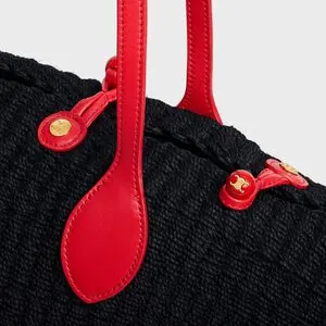 Celine Large Triomphe Beads Basket In Sisal And Calfskin - Black/red