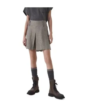 Brunello Cucinelli Houndstooth-pattern Linen-blend Skort