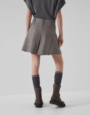 Brunello Cucinelli Houndstooth-pattern Linen-blend Skort