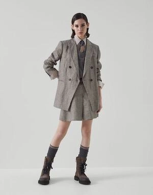 Brunello Cucinelli Houndstooth-pattern Linen-blend Skort