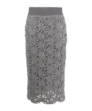 Brunello Cucinelli Sequin-embellished Crocheted Midi Skirt