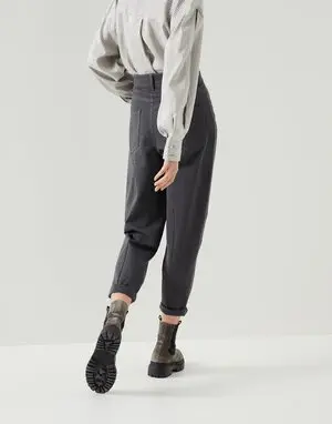 Brunello Cucinelli High-waisted Stretch Cotton Trousers