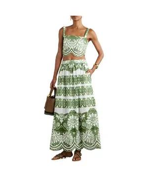 Borgo De Nor Scalloped Broderie Anglaise Maxi Skirt - Green
