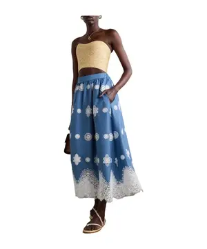 Borgo De Nor Midi Skirt With Crochet Lace Trim