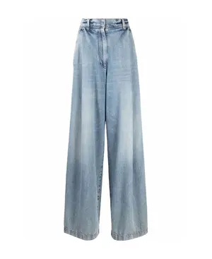 Brunello Cucinelli Light Wash Pleated Wide Leg Jeans