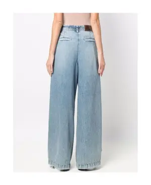 Brunello Cucinelli Light Wash Pleated Wide Leg Jeans