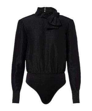 Roland Mouret Bow-detail Jacquard Ramie And Silk Bodysuit - Black
