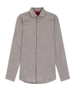 Hugo Boss Classic Collar Linen-cotton Shirt - Grey