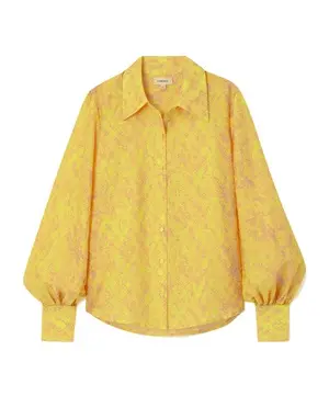 L'Agence Printed Tencel Blend Top With Voluminous Sleeves