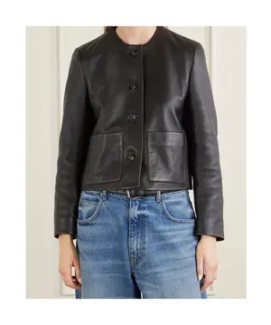 NILI LOTAN Leather Collarless Jacket