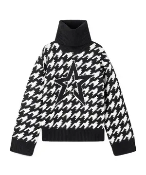 Perfect Moment Jacquard Knit Houndstooth Wool Turtleneck Sweater