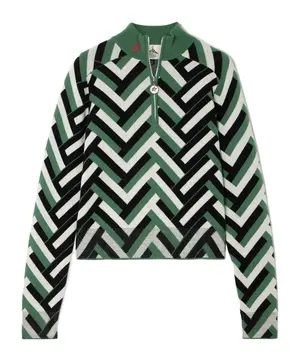 Perfect Moment La Tour" Chevron-pattern Merino Wool Half-zip Jumper - Black