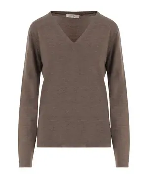 THE ROW Long Sleeve V-neck Sweater With Lateral Slits - Brown
