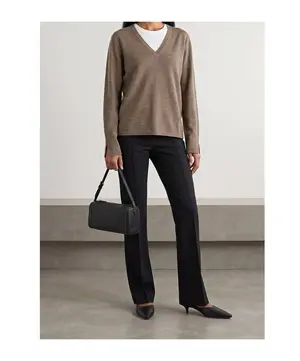 THE ROW Long Sleeve V-neck Sweater With Lateral Slits - Brown