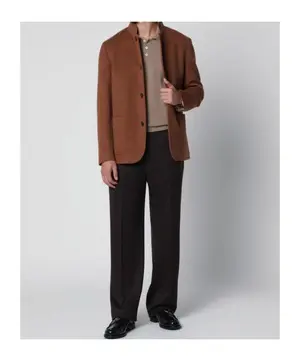 Loro Piana Long Sleeve Button-up Jacket With Leather Trim