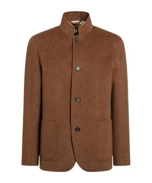 Loro Piana Long Sleeve Button-up Jacket With Leather Trim - Iris Bronze