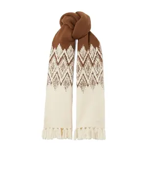 Varley Sebastian Fringed Fair Isle Knitted Scarf - White