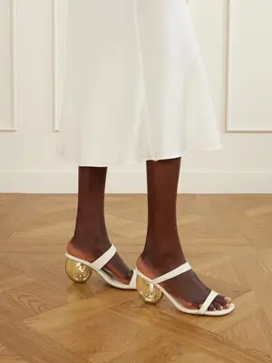 Simkhai Two-strap Slingback Mules With Metallic Spiral Block Heel