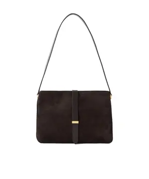 NILI LOTAN Trimmed Suede Shoulder Bag - Black