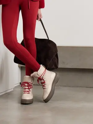 Varley Leather Shearling Lined Lace-up Platform Ankle Boots