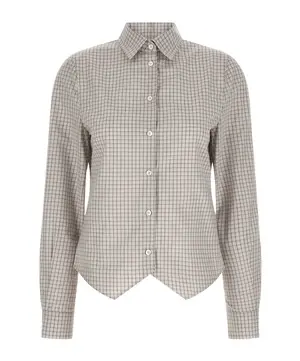 MAISON MARGIELA Checkered Pointed Hem Shirt - Beige