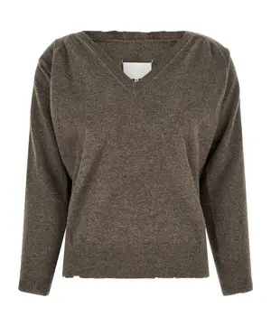 MAISON MARGIELA V-neck Ribbed Knit Sweater With Distressed Effect