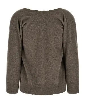 MAISON MARGIELA V-neck Ribbed Knit Sweater With Distressed Effect