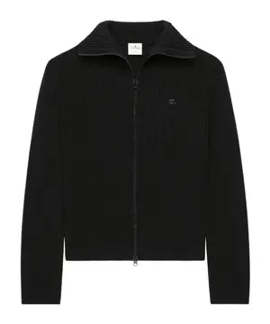 COURREGES Ribbed Wool Zipped Sweater - Black