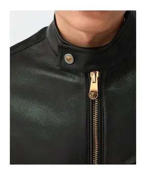 Versace Leather Biker Jacket With Medusa Hardware