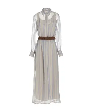 Brunello Cucinelli Striped Maxi Silk Shirt Dress