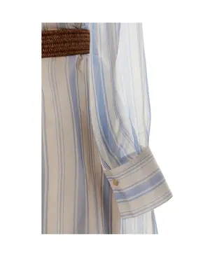 Brunello Cucinelli Striped Maxi Silk Shirt Dress