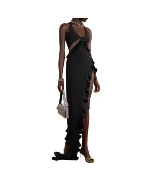 David Koma Crepe Gown With Asymmetric Ruffled Train