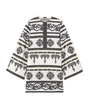 Johanna Ortiz Quetzalcóatl Temple Tasseled Embroidered Cotton Coverup - White