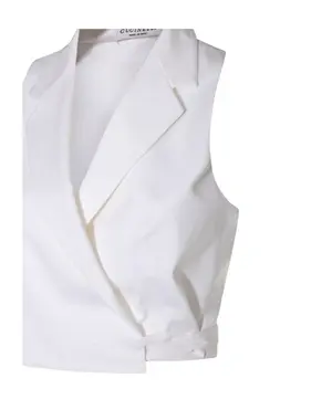 Brunello Cucinelli Sleeveless Cropped Blouse With Notched Lapel