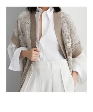 Brunello Cucinelli Embroidered Mesh Long Cardigan