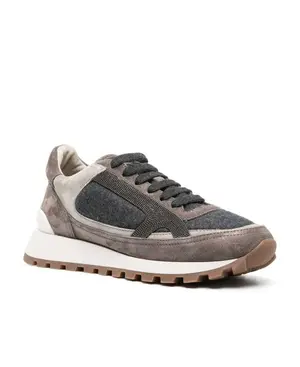 Brunello Cucinelli Monili Embellished Panelled Lace-up Sneakers