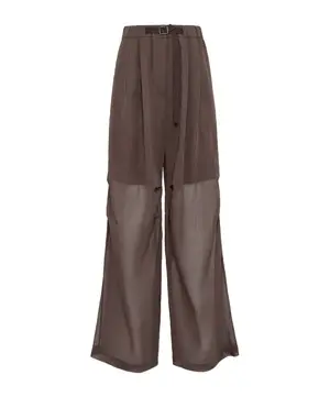 Brunello Cucinelli Semi-sheer Wide-leg Belted Trousers