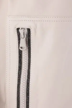 Brunello Cucinelli Leather Bomber Jacket With Beaded Trim
