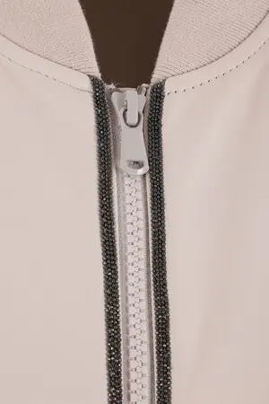 Brunello Cucinelli Leather Bomber Jacket With Beaded Trim
