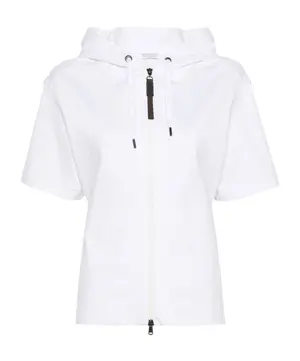 Brunello Cucinelli Short-sleeved Zip-up Hoodie With Monili Chain Detail