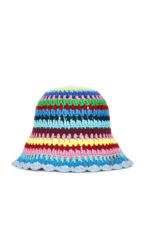 GANNI Crochet Stripe Bucket Hat In Blue