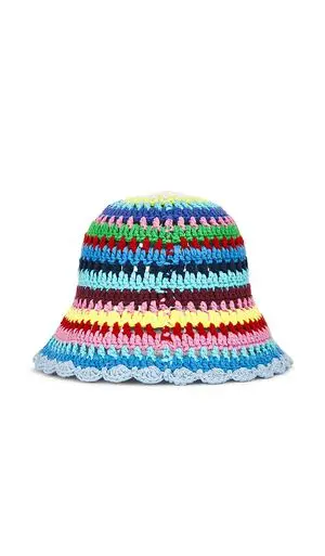 GANNI Crochet Stripe Bucket Hat In Blue