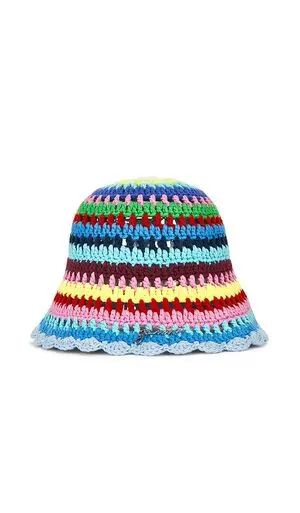 GANNI Crochet Stripe Bucket Hat In Blue