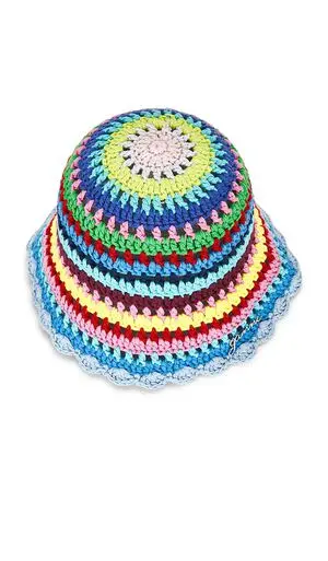 GANNI Crochet Stripe Bucket Hat In Blue