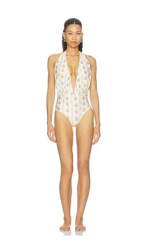 Verandah Plunge Neck Maillot One Piece Swimsuit - Ivory