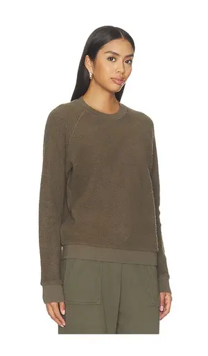 PERFECTWHITETEE Ziggy Inside Out Fleece Long Sleeve Crewneck Sweatshirt - Dark Olive