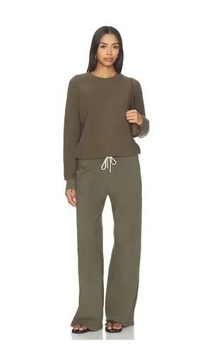 PERFECTWHITETEE Ziggy Inside Out Fleece Long Sleeve Crewneck Sweatshirt - Dark Olive