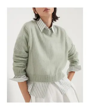 Brunello Cucinelli Crew Neck Open-knit Jumper With Jewelry Detail