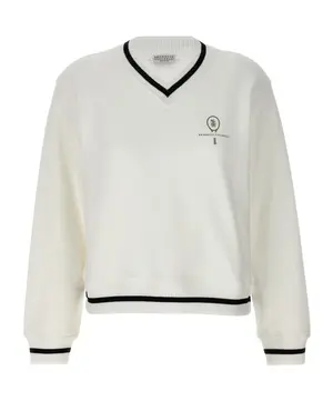Brunello Cucinelli V-neck Sweatshirt With Logo Embroidery