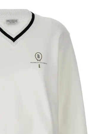 Brunello Cucinelli V-neck Sweatshirt With Logo Embroidery